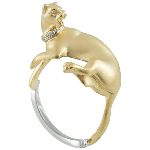 Перстень Альдзена Пума, белое, желтое, комбинированное золото, 585 проба, родирование, бриллиант, размер 17.5, белый, желтый