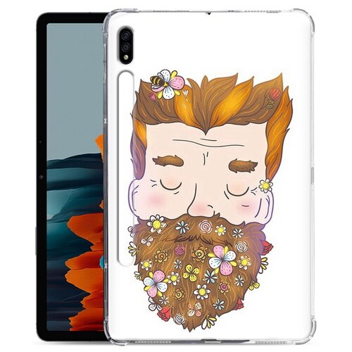 Чехол задняя-панель-накладка-бампер MyPads мужчина с цветами в бороде для Samsung Galaxy Tab S7 11 SM-T870/T875 (2020)/Samsung Galaxy Tab S8 (SM-X700N) 2022 противоударный
