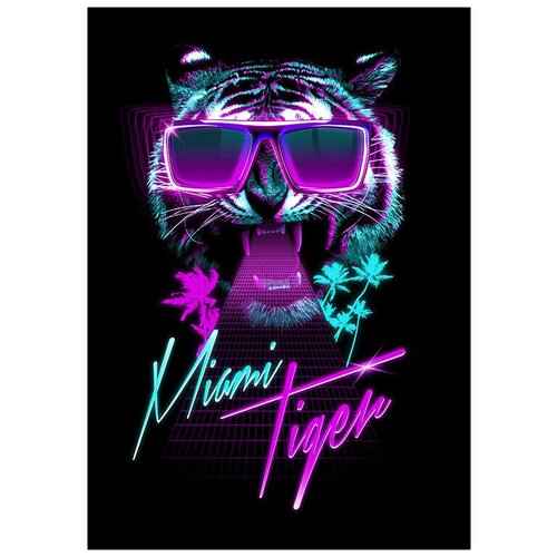 Интерьерный постер на стену картина для интерьера в подарок плакат "Miami Tiger" размера 60х90 см 600*900 мм репродукция без рамы в тубусе