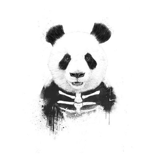 Интерьерный постер на стену в подарок "Zombie Panda" размера 40x50 см 400*500 мм в черной раме для декора комнаты, офиса или дома