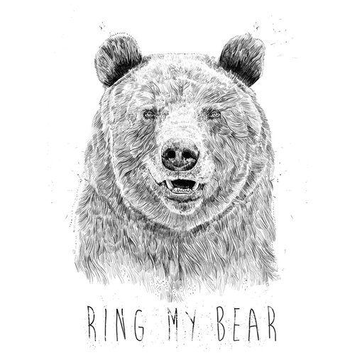 Интерьерный постер на стену картина для интерьера в подарок плакат "Ring my bear bw" размера 60x90 см 600*900 мм репродукция без рамы в тубусе для декора комнаты офиса дома дизайна кухни спальни гостиной детской