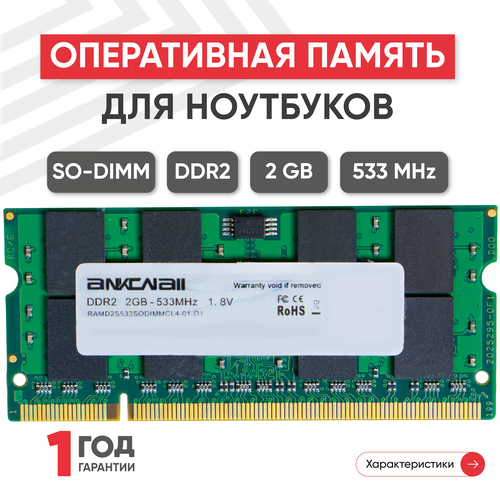 Модуль памяти Ankowall SODIMM DDR2, 2ГБ, 533МГц, PC2-4200