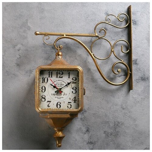 Часы настенные baojuzi двойные, серия: Садовые, "Уличный фонарь", бронзовые, 40х31 см