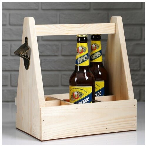 Ящик для пива 27×18×30 см с открывашкой, под 6 бутылок, деревянный 4898936