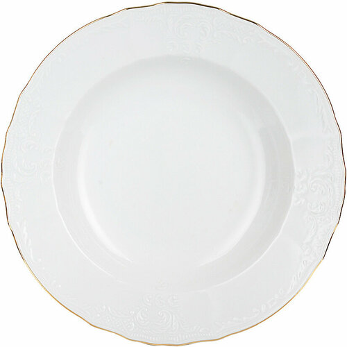 Тарелка глубокая суповая 23 см Бернадотт Отводка золото, фарфор, белая, Bernadotte Чехия