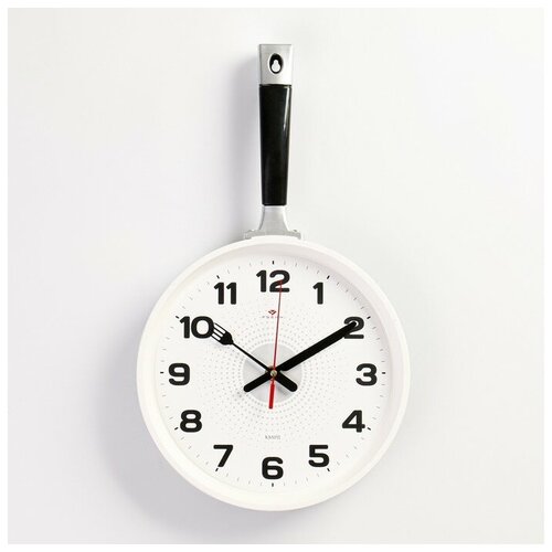 Часы настенные, серия: Кухня, "Сковорода", плавный ход, 25 х 43 см, корпус серый с белым