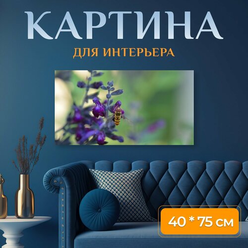 Картина на холсте "Оса, насекомое, цветок" на подрамнике 75х40 см. для интерьера