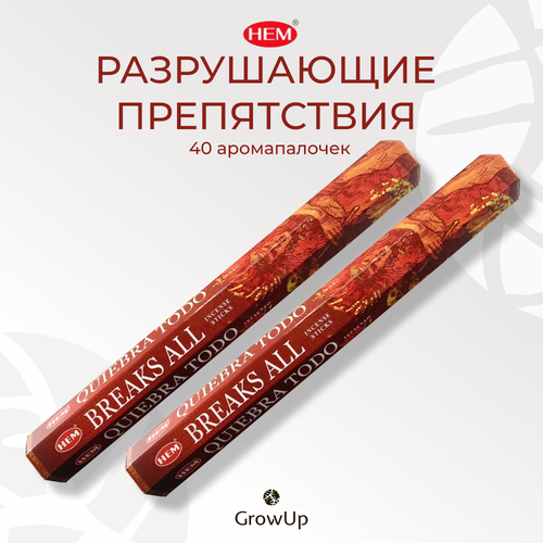 HEM Разрушающие препятствия - 2 упаковки по 20 шт - ароматические благовония, палочки, Breaks All - аромат изысканный, нежный, сладковато-холодный - Hexa ХЕМ