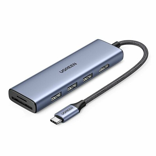 Адаптер UGREEN CM511 (20956A) Revodok 6-in-1 USB-C to HDMI&USB 3.0*3 & SD/TF Adapter. Цвет: серый