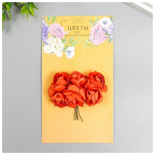 Цветы для декорирования "Чайные розы" 1 букет=6 цветов 9,5 см алый 7856881