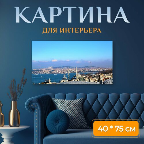Картина на холсте "Стамбул, море, город" на подрамнике 75х40 см. для интерьера