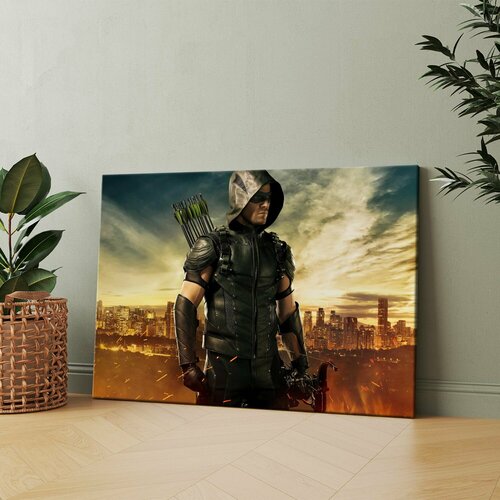 Картина на холсте (Мужчина в черной одежде держит лук) 40x60 см. Интерьерная, на стену.