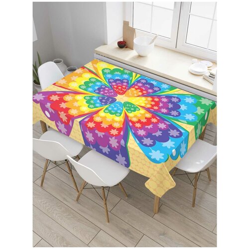 Скатерть прямоугольная JoyArty на кухонный стол "Цветик-семицветик" из оксфорда, 180x145 см