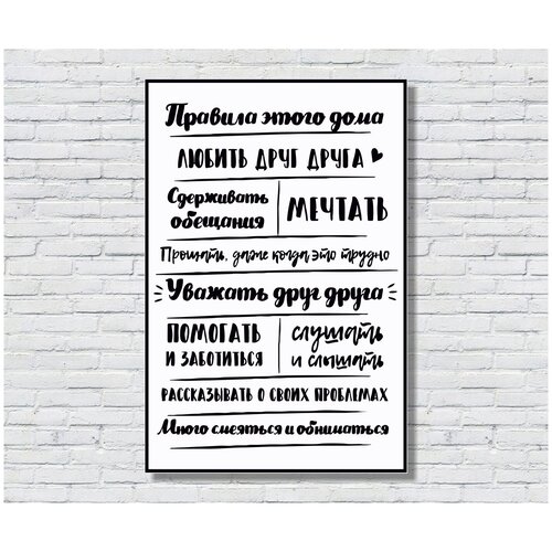 Постер на натуральном холсте "Правила нашего дома", 40х60 см / Правила дома / Картина в подарок / Подарок для дома