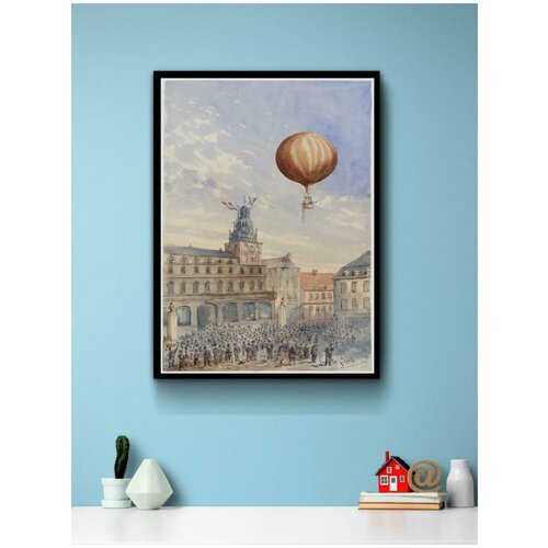 Постер / Плакат / Картина Воздушный шар над французским городом 60x90 см в раме