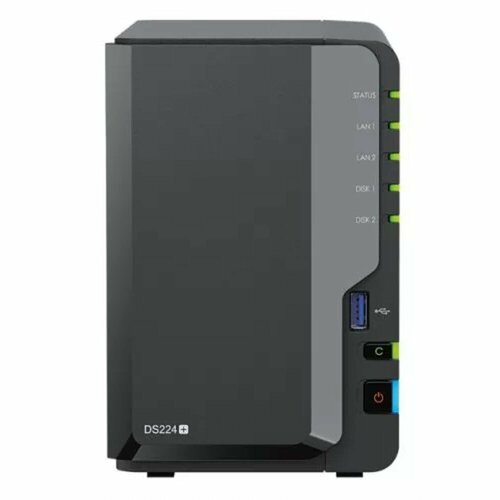 Synology Дисковый массив Synology DS224+ Сетевое хранилище DC 2,0GhzCPU/2GB(upto6)/RAID0,1/up to 2HDDs SATA(3,5' 2,5')/2xUSB3.2/2GigEth/iSCSI/2xIPcam(up to 25)/1xPS /1YW (repl DS220+)