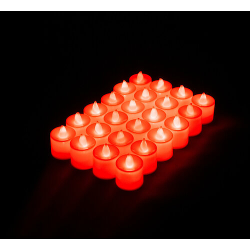 Светодиодные свечи красное пламя на батарейках, набор 24 штуки