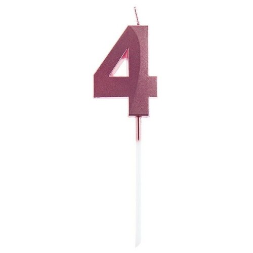Свеча в торт цифра "4", розовый перламутр