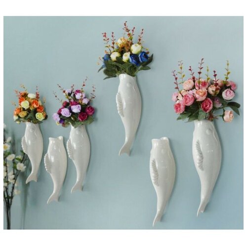 Декор настенный-ваза "Рыбки" 26.2 x 7.3 см, белый 7422152