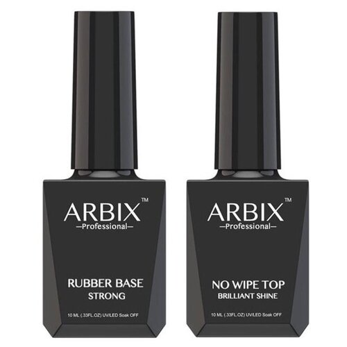 Arbix Набор для маникюра Rubber Base Strong + No Wipe Top Brilliant Shine, прозрачный, 10 мл