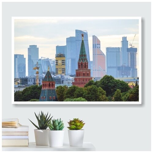 Постер Башни Кремля На Фоне Москвы-Сити Днем 40х30 см в тубусе ПолиЦентр