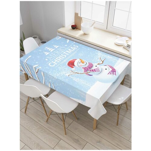 Скатерть прямоугольная JoyArty на кухонный стол "Веселый снеговик" из оксфорда, 180x145 см