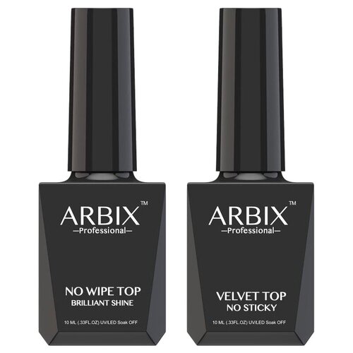 Arbix Набор для маникюра No wipe top Brilliant Shine + Velvet Top No sticky, прозрачный, 10 мл