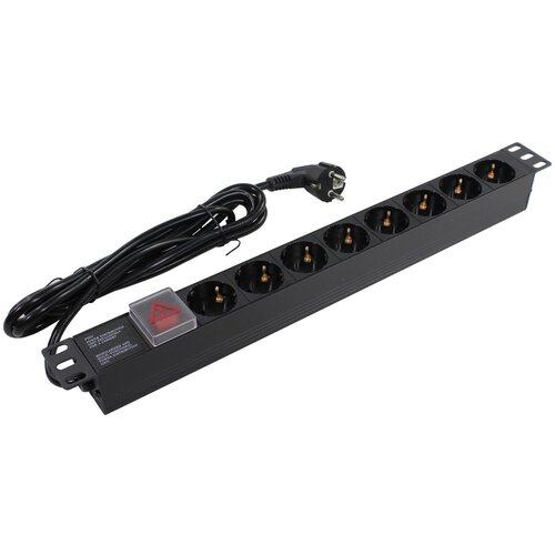 Exegate EX280844RUS Блок розеток ExeGate ServerPro PDU-19H805 Al-8S-EU3-SW, 19,1U, алюм, 8Schuko, евровилка, 3м