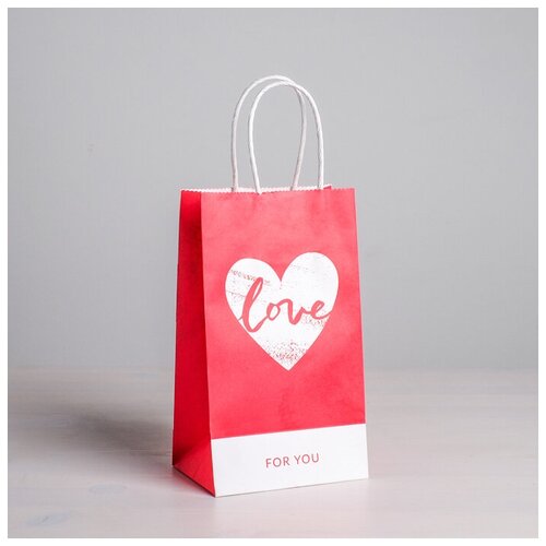 Пакет подарочный крафт «With LOVE», 12 х 21 х 9 см