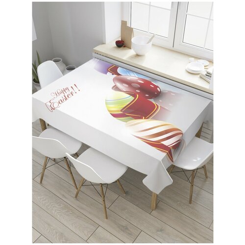 Скатерть прямоугольная JoyArty на кухонный стол "Ленточка и пасхальные яйца" из оксфорда, 120x145 см