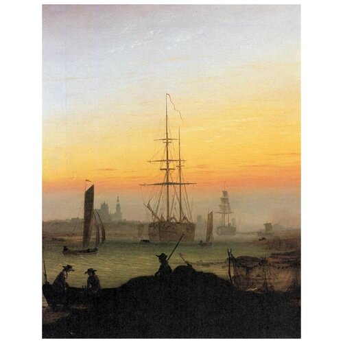 Репродукция на холсте Порт Грайфсвальд на закате (The port of Greifswald to sunset)) Фридрих Каспар Давид 50см. x 65см.