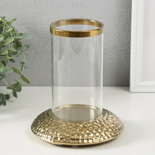 Подсвечник керамика, стекло на 1 свечу "Верна" d=8 см золото 14,5х14,5х17,5 см (комплект из 2 шт)