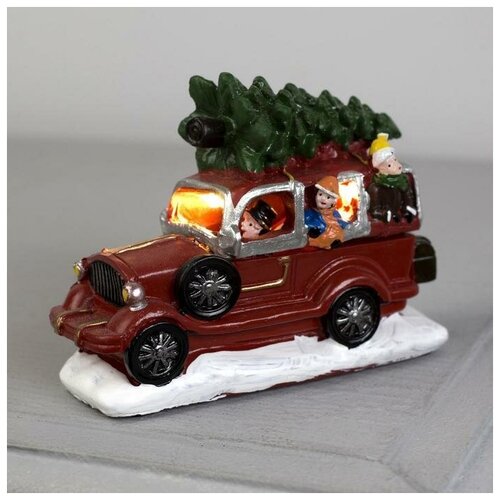 Luazon Lighting Светодиодная фигура «Автомобиль с ёлкой», керамика, батарейки AG10х3, свечение тёплое белое