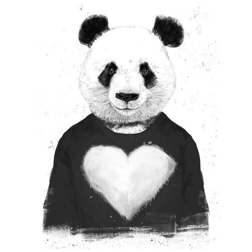 Интерьерный постер на стену в подарок "Lovely panda" размера 50х70 см 500*700 мм в черной раме для декора комнаты, офиса или дома