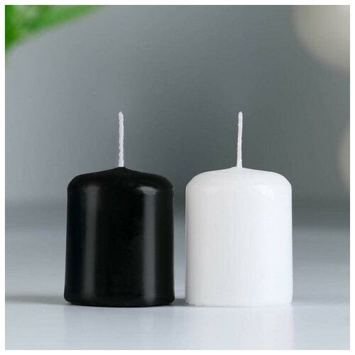 Набор свечей - цилиндров, 4х5 см, набор 2 шт, разноцветная (белая, чёрная) (комплект из 8 шт)