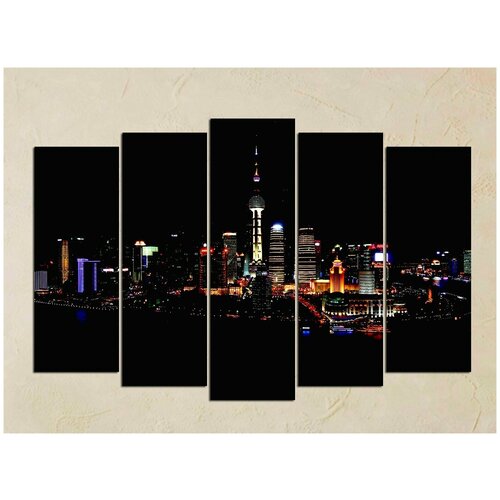 Модульная картина на Стекле - "Огни ночного города", размер 120х80 см
