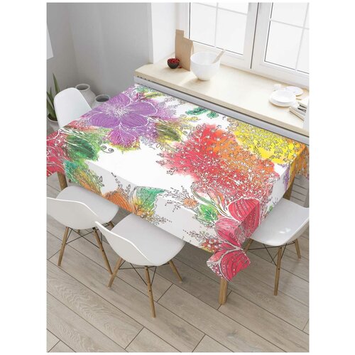 Скатерть прямоугольная JoyArty на кухонный стол "Цветочное жилье" из оксфорда, 120x145 см