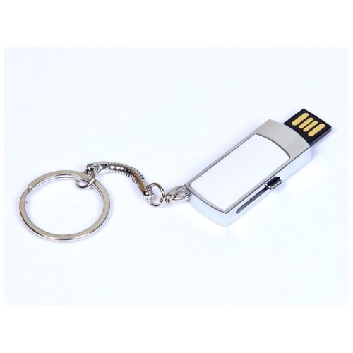 Металлическая выдвижная мини флешка для нанесения логотипа (128 Гб / GB USB 2.0 Белый/White 401 гравировка)