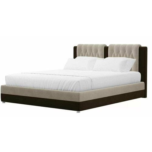 Интерьерная кровать Камилла, Велюр бежевый и коричневый