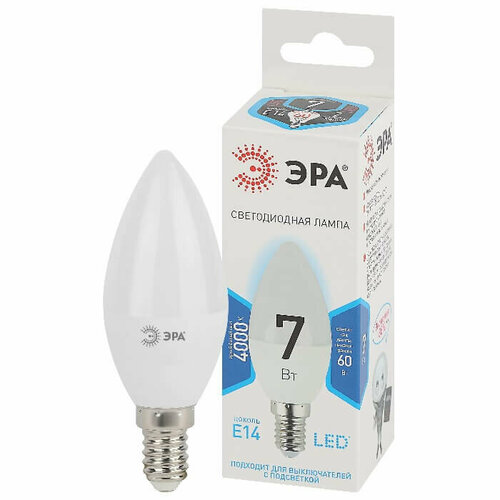 Лампочка светодиодная ЭРА STD Е14 7Вт свеча нейтральный белый свет