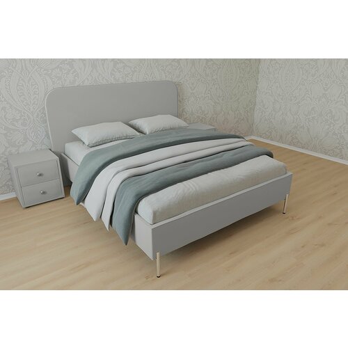 Односпальная кровать Токио 120x200 основание металлическое с ламелями велюр серый ножки 13 см хром