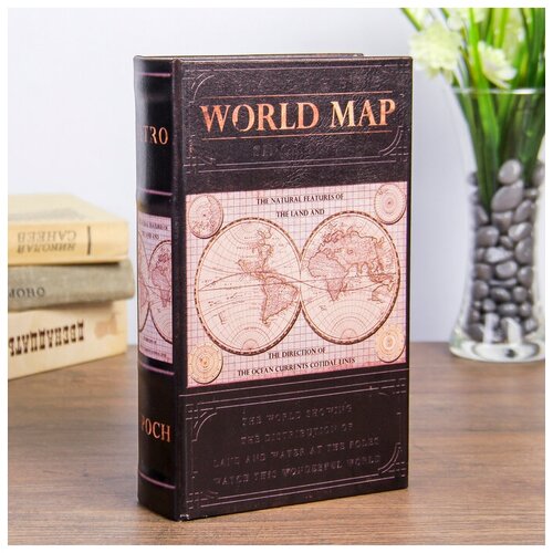 SUI Сейф-книга дерево "Карта мира" кожзам 21х13х5 см