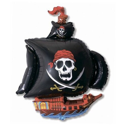 Шар фольгированный 30" "Корабль пиратский", цвет черный