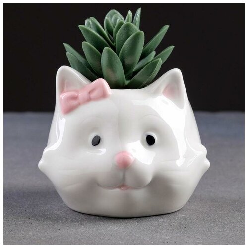 Горшок для цветов "Кошка с бантиком", 10х8 см, керамика, декоративный горшок