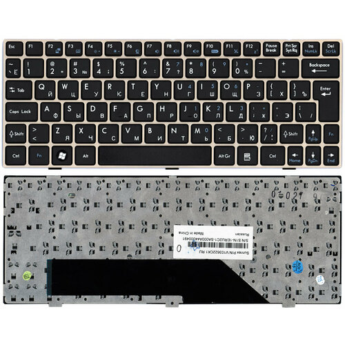 Клавиатура для ноутбука MSI l1350d черная с бронзовой рамкой