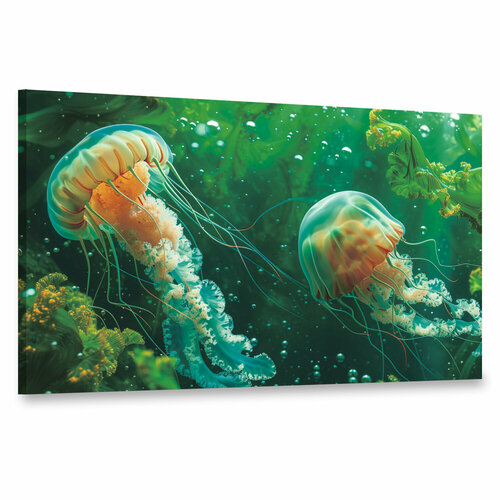 Интерьерная картина 100х60 "Медуза в зеленых глубинах"