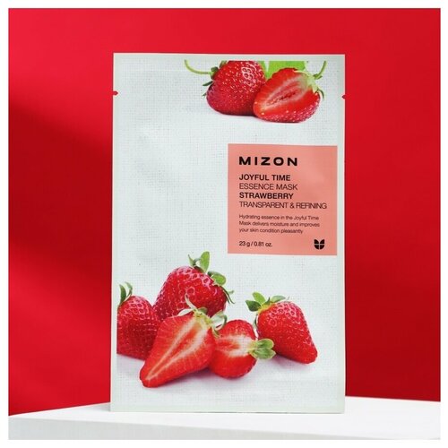 Mizon Тканевая маска для лица с экстрактом клубники Joyful Time Essence Mask Strawberry Transparent & Refining 10шт-23 гр.