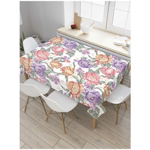 Скатерть прямоугольная JoyArty на кухонный стол "Цветущие розы" из оксфорда, 180x145 см