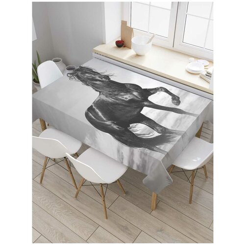 Скатерть прямоугольная JoyArty на кухонный стол "Лошадь у моря" из оксфорда, 120x145 см
