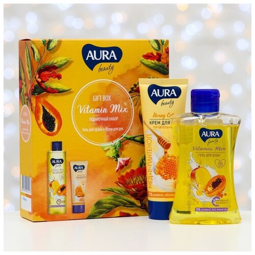 Подарочный набор Aura beauty: гель для душа, манго и папайя, 250 мл + крем для рук, 75 мл